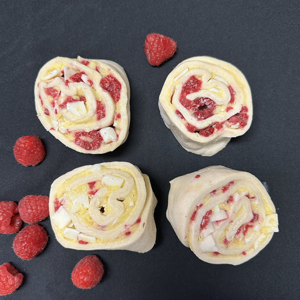 4 x Raspberry & W Choc Snails (bake at home) - Oscars Bakery Cafe